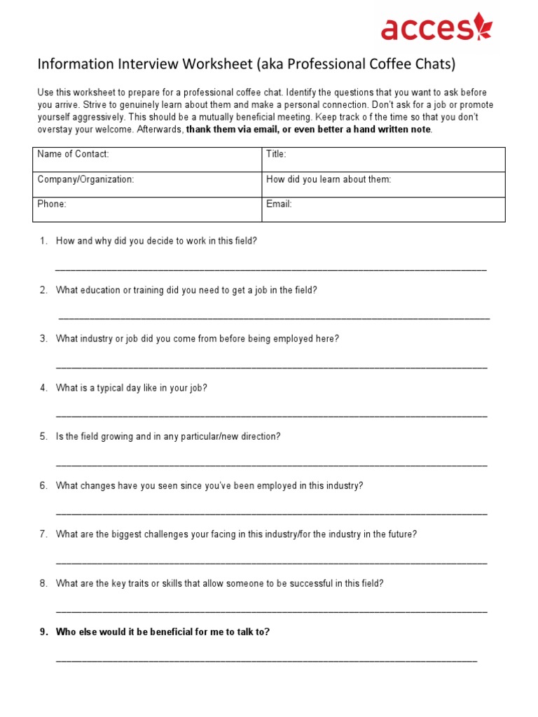 Information Interview Worksheet | PDF | Interview | Human Nature