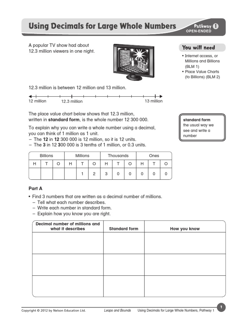 Using Decimals For Large Whole Numbers: You Will Need | PDF | Numbers ...