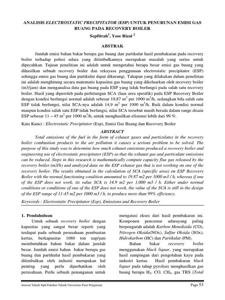 Analisis Electrostatic Precipitator (Esp) Untuk Penurunan Emisi Gas ...