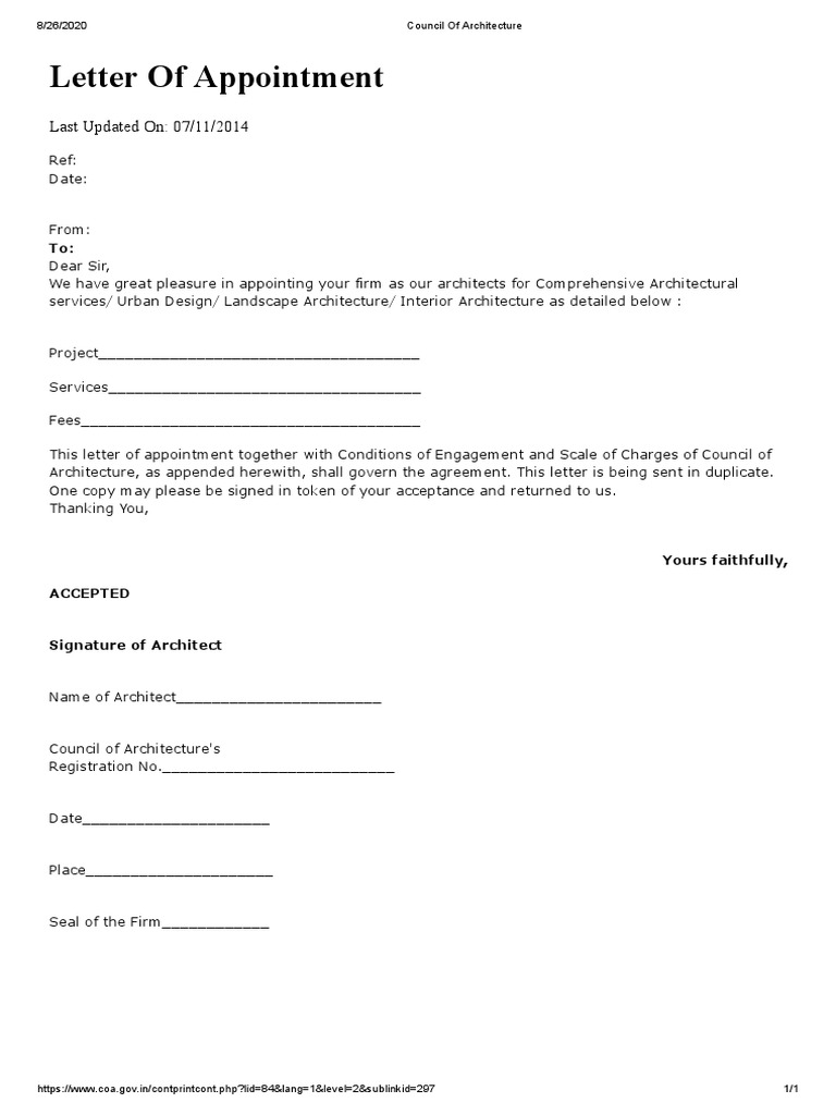 Architect Appointment Letter Template | PDF