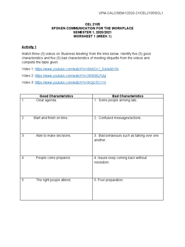 CEL 2105 Worksheet 1 (Week 1) SEM120202021 | PDF