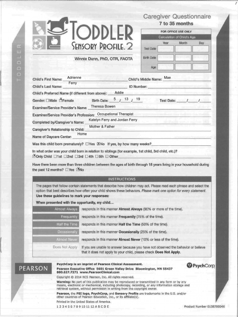 Sensory Profile 2 Caregiver Form Pages 1 To 6 | PDF | Cognitive Science ...