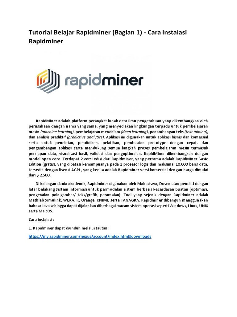 Tutorial Instalasi RapidMiner | PDF
