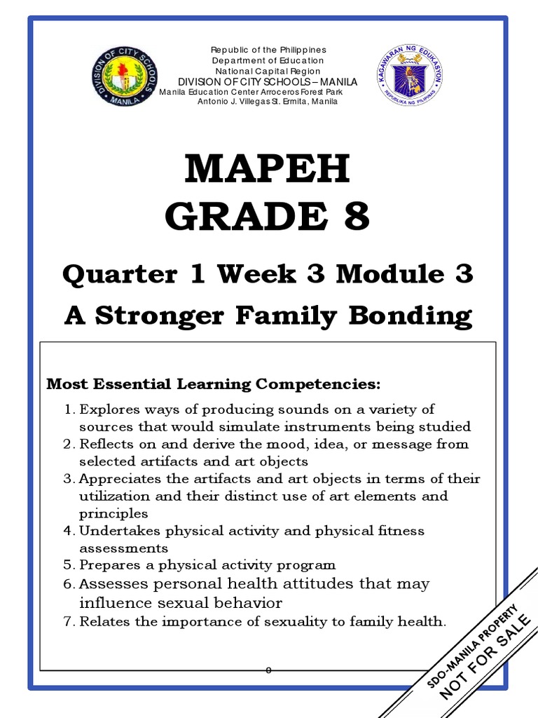 Mapeh Grade 8: Quarter 1 Week 3 Module 3 A Stronger Family Bonding ...