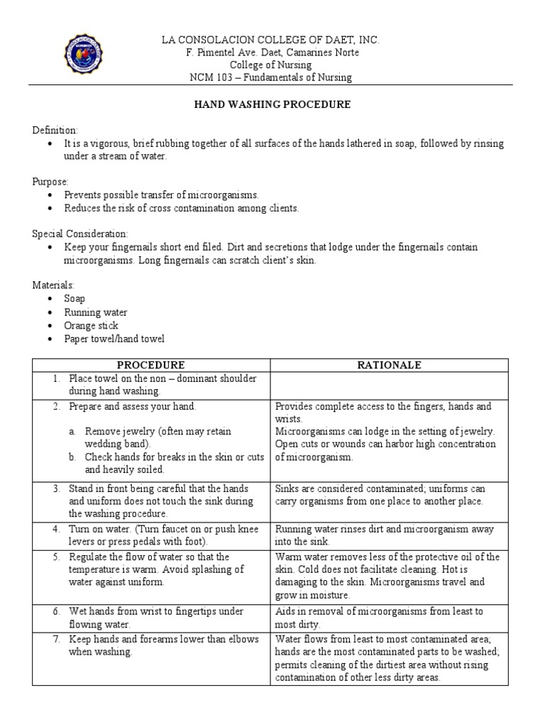 Nursing Hand Washing and Gloving Procedures | PDF | Hand Washing | Hand