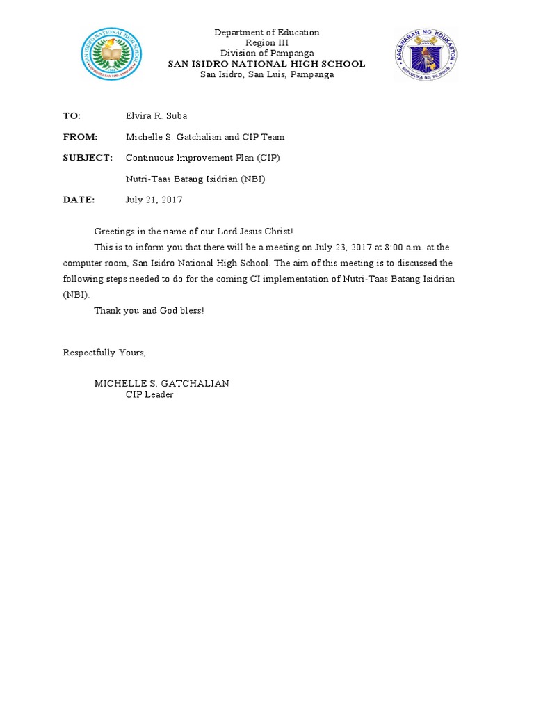 San Isidro HS CIP Meeting Notice | PDF | Social Science