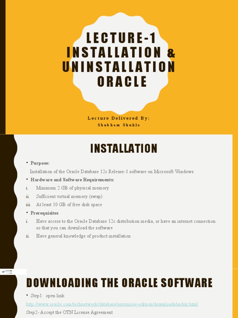 Lecture-1 Installation & Uninstallation Oracle | PDF | Windows Registry | Computer File