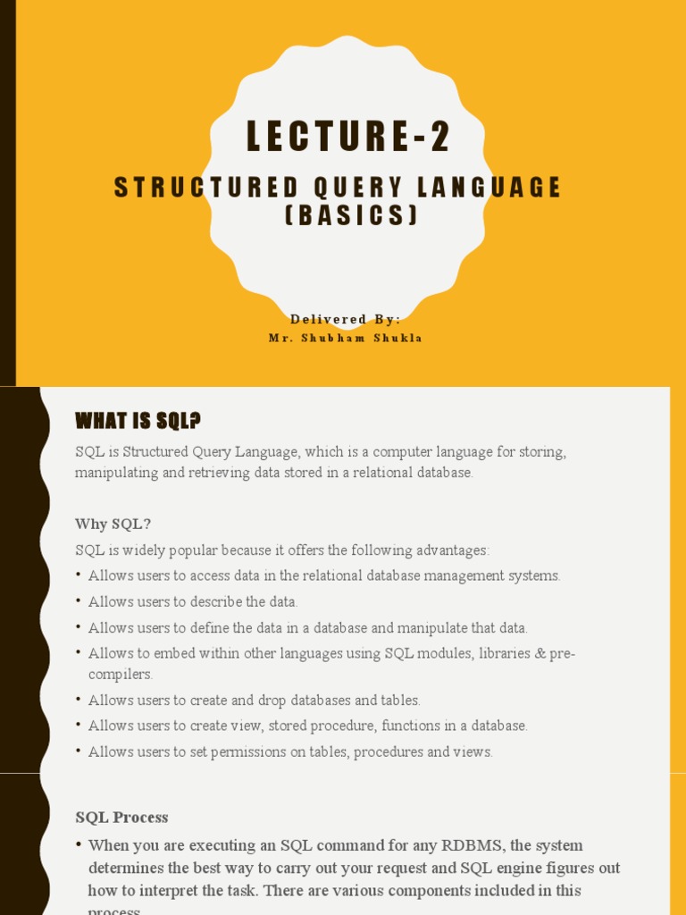 Lecture-2: Structured Query Language (Basics) | PDF | Relational Database | Pl/Sql
