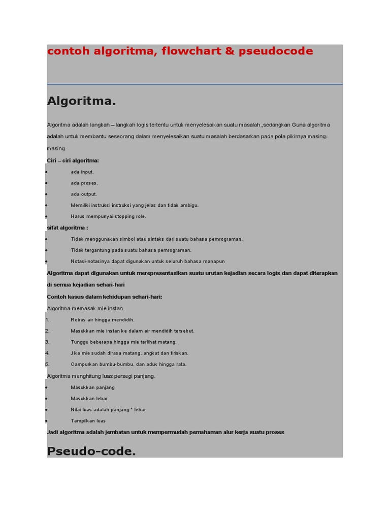 Contoh Pseudocode dan Flowchart | PDF