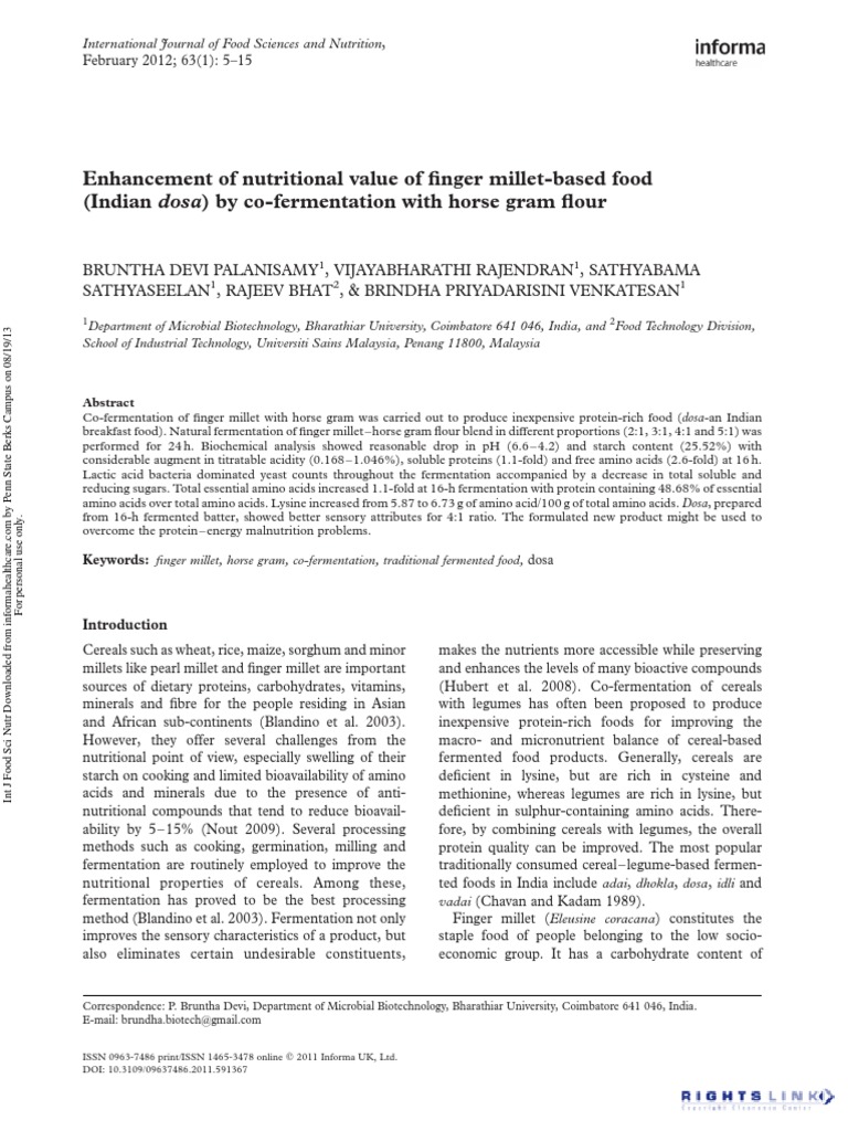 Enhancement of Nutritional Value of Finger Millet-Based Food (Indian ...
