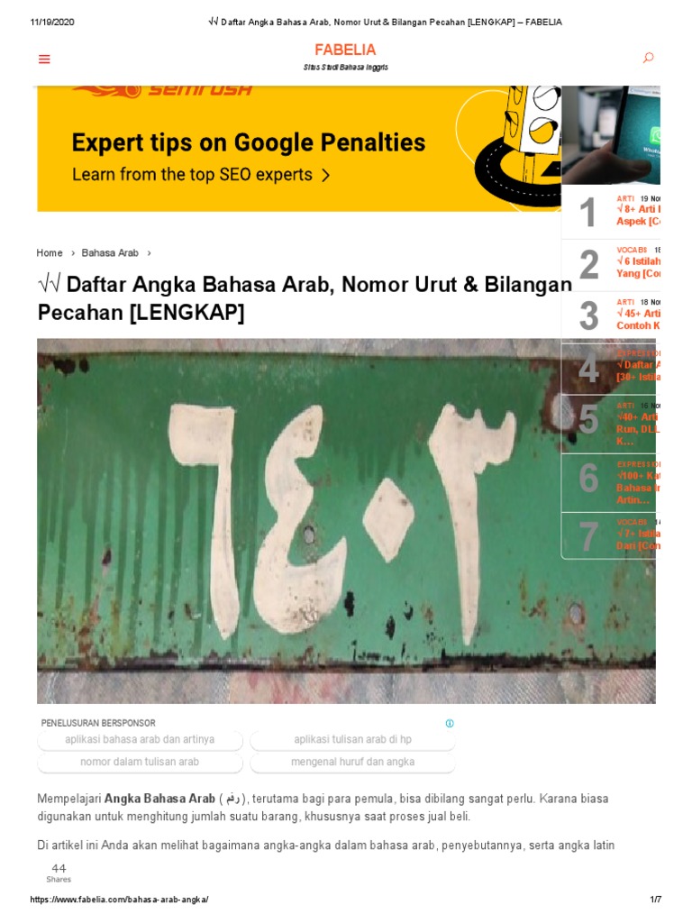 Angka dan Huruf dalam Bahasa Arab | PDF