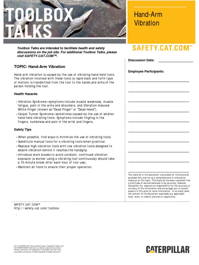 Toolbox Talks: Hand-Arm Vibration | PDF | Occupational Safety And ...