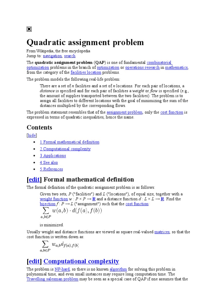 Quadratic Assignment Problem | PDF | Time Complexity | Computational ...