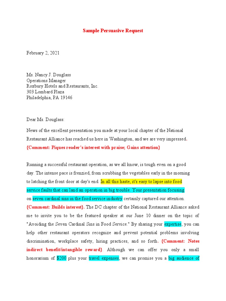 Sample Persuasive Request | PDF