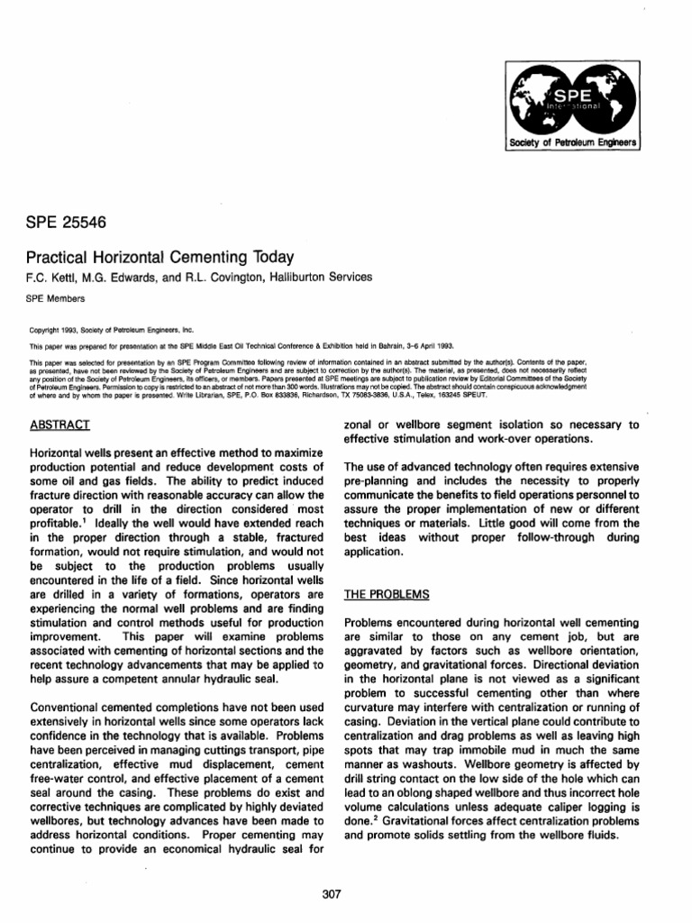 SPE 25546 Practical Horizontal Cementing Today: F.E. M.G. R.L | PDF ...