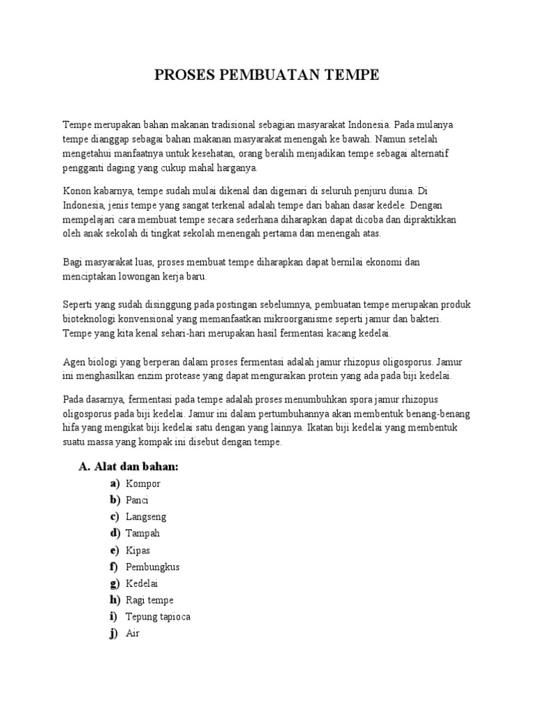 Proses Pembuatan Tempe | PDF