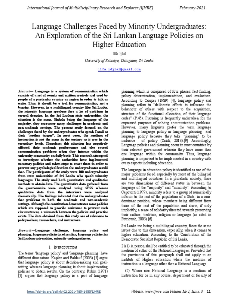 Language Challenges Faced by Minority Undergraduates: An Exploration of ...