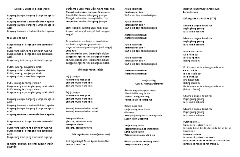 Lirik Lagu Bungong Jeumpa | PDF