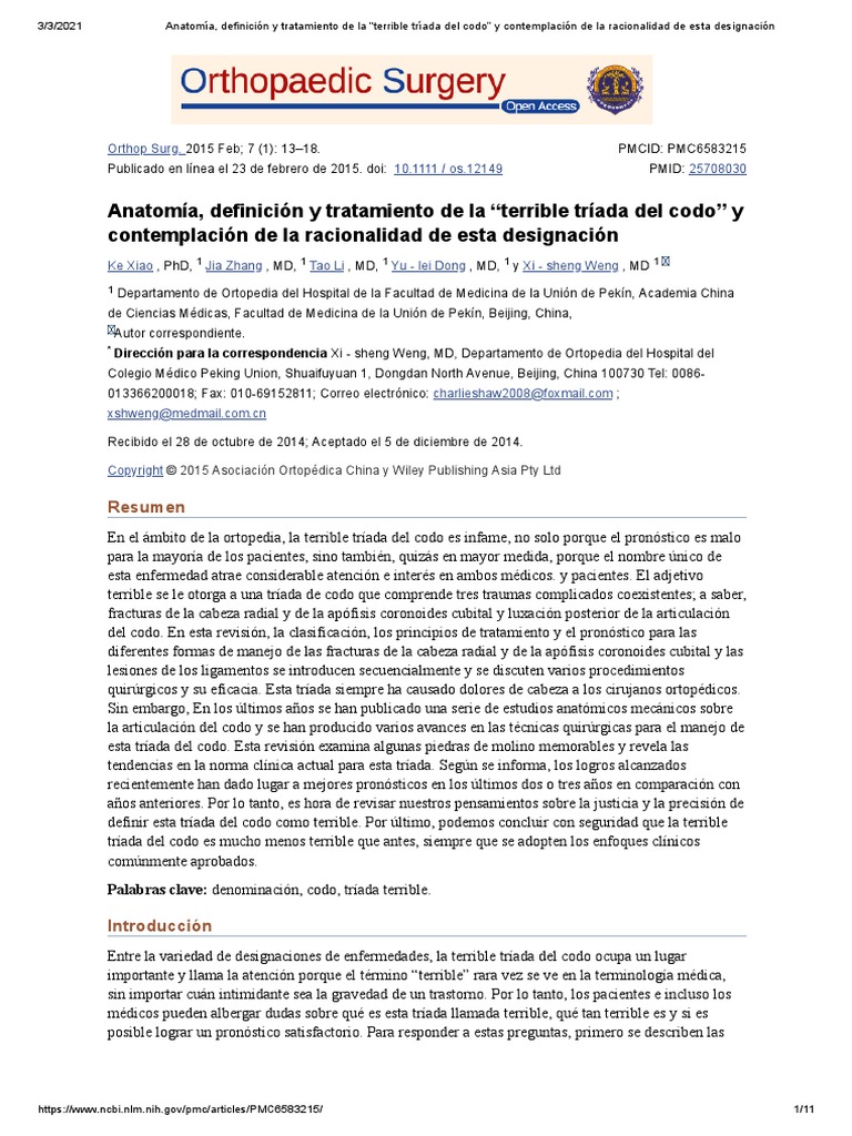 Anatomía, Definición y Tratamiento de La "Terrible Tríada Del Codo" y ...
