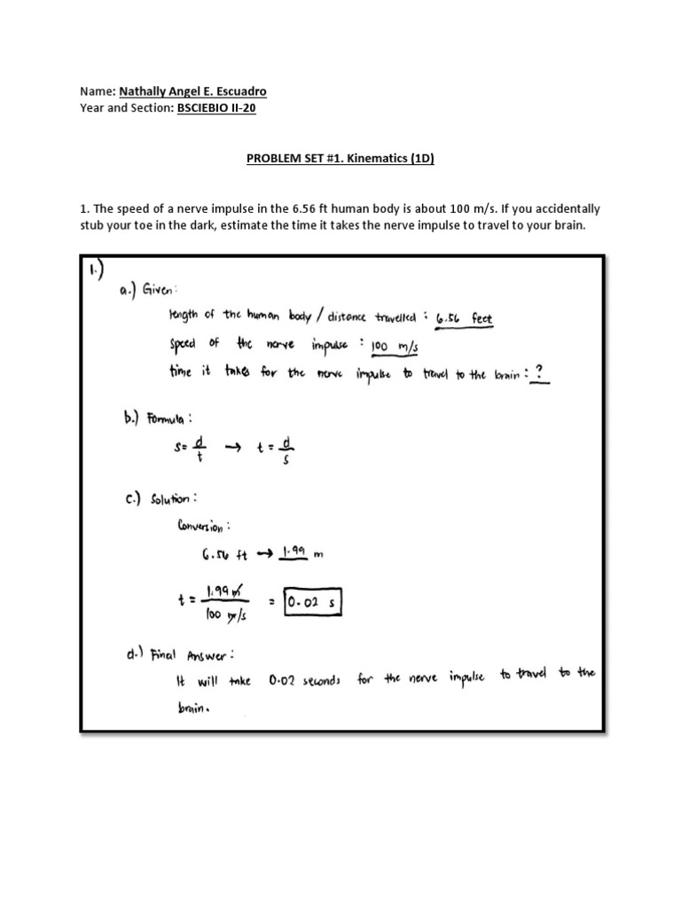 PROBLEM SET #1. Kinematics (1D) | PDF