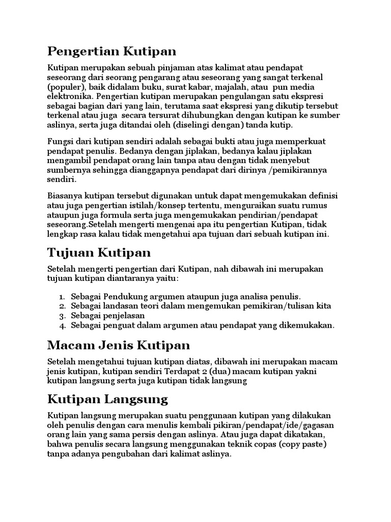 Pengertian Kutipan | PDF | Karier & Perkembangan | Kajian Bahasa Asing