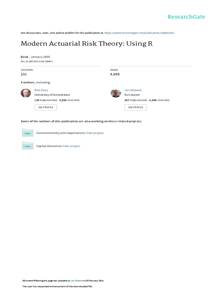 Modern Actuarial Risk Theory: Using R: January 2008 | PDF | Probability ...
