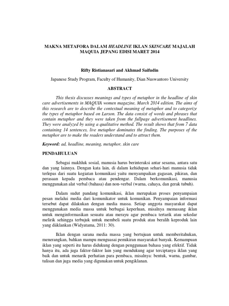 Makna Metafora Dalam Headline Iklan Skincare Majalah Maquia Jepang ...