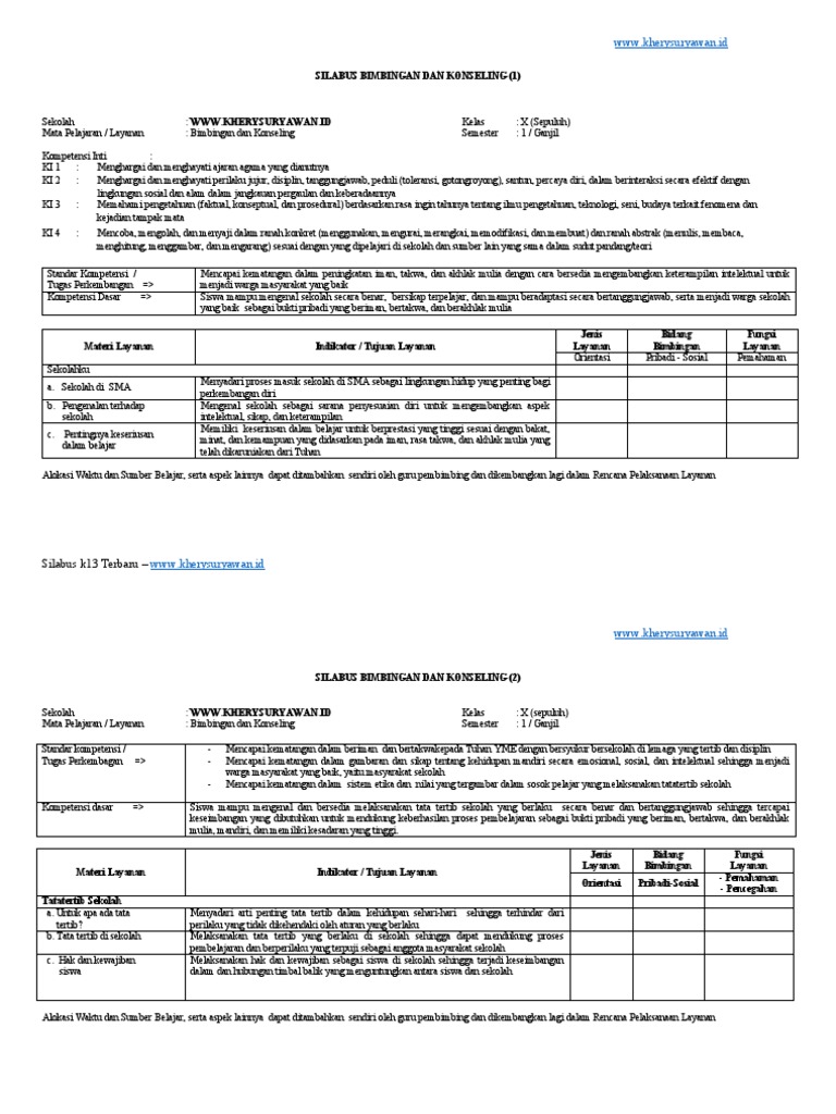 Silabus Bimbingan Konseling Kelas X | PDF | Pengembangan Diri