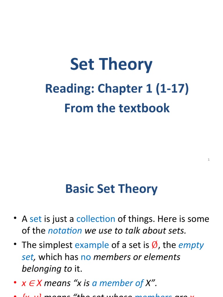 Set Theory: Reading: Chapter 1 (1-17) From The Textbook | PDF | Set ...