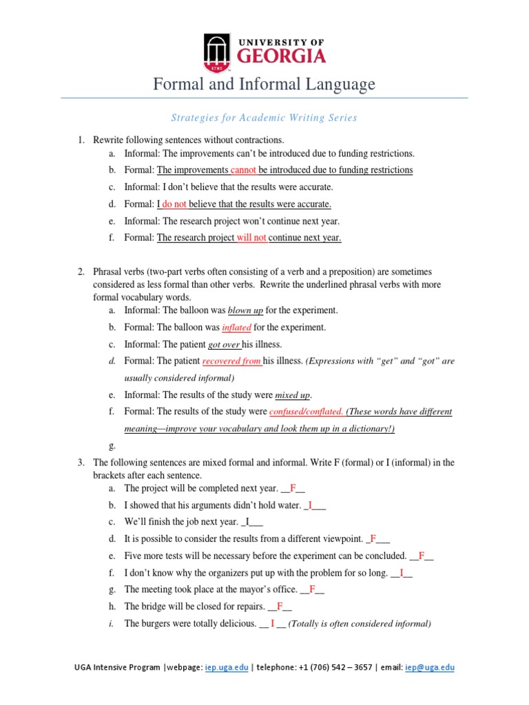 Formal vs Informal Language Guide | PDF | Language Arts & Discipline