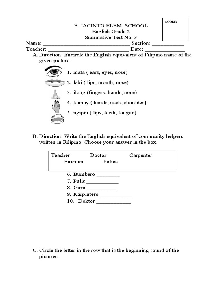 Analysis of an Elementary School English Proficiency Exam for Second ...