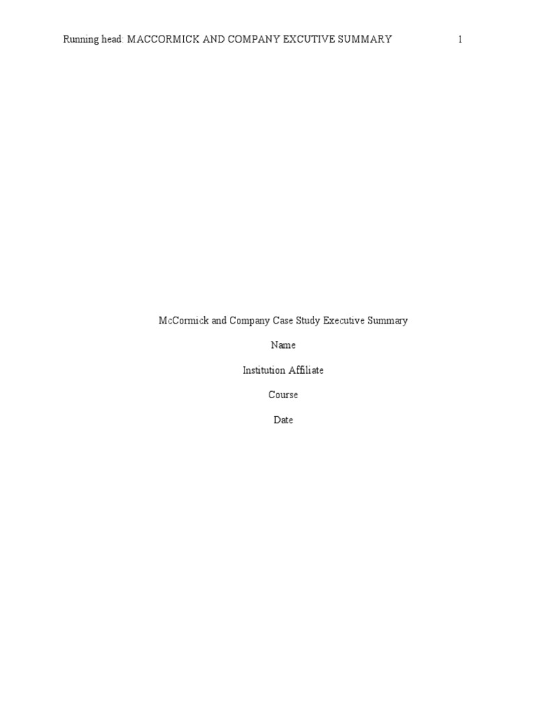 McCormic and Company Case Study Executive Summary | PDF | Stocks | Interest