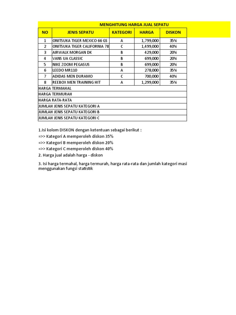 Tes Excel Harga Sepatu | PDF