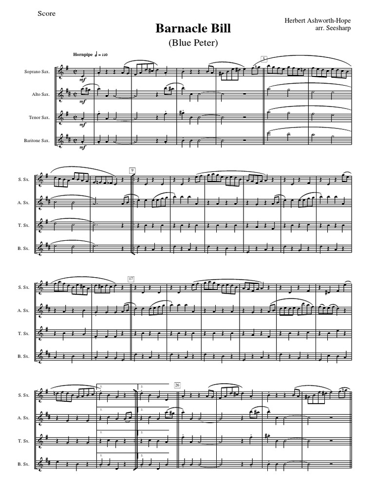 Barnacle Bill (Blue Peter) Sax QRT S (A) - A (S, T) - T (A) - B | PDF ...