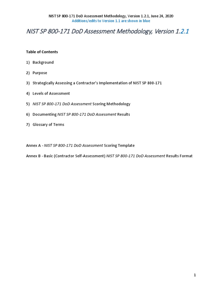 NIST SP 800-171 Assessment Methodology Version 1.2.1 6.24.2020 | PDF ...
