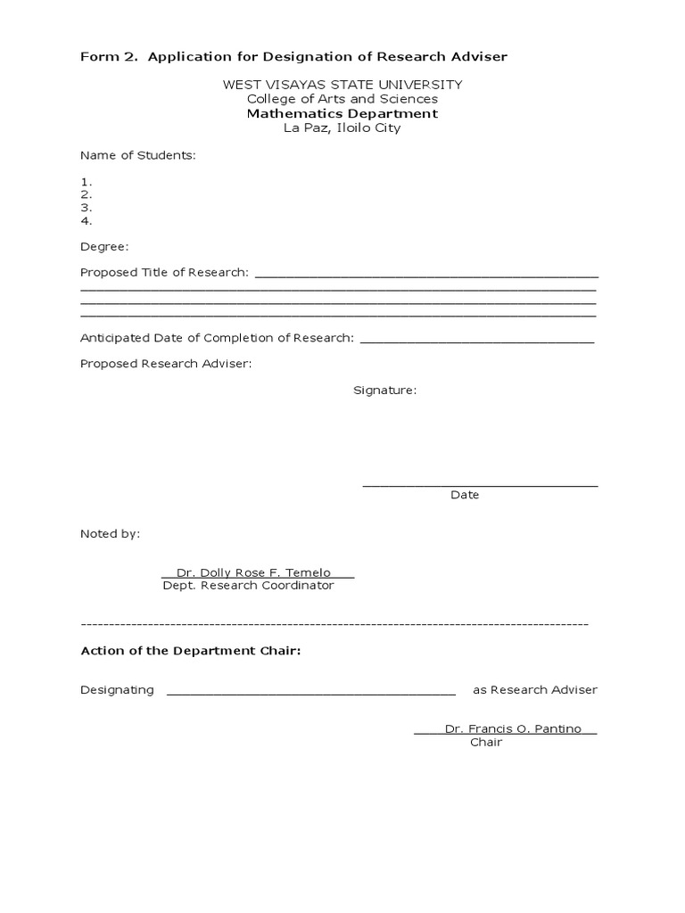 Form 2. Application For Designation of Research Adviser | PDF