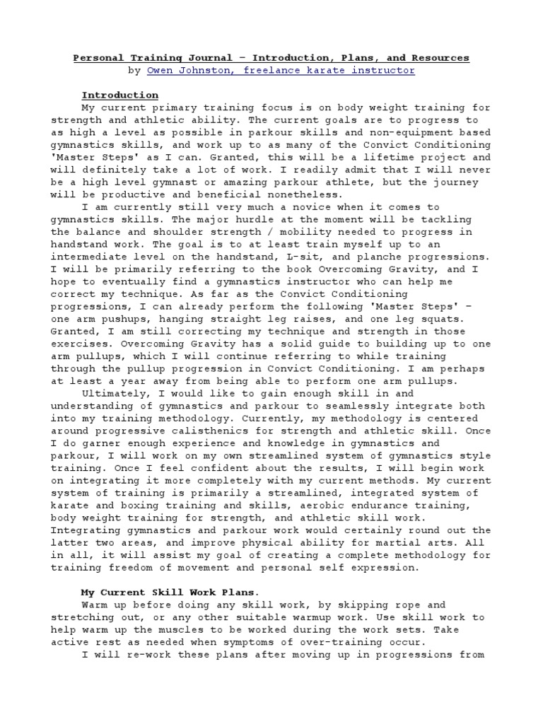 Personal Training Journal: Goals & Plans | PDF