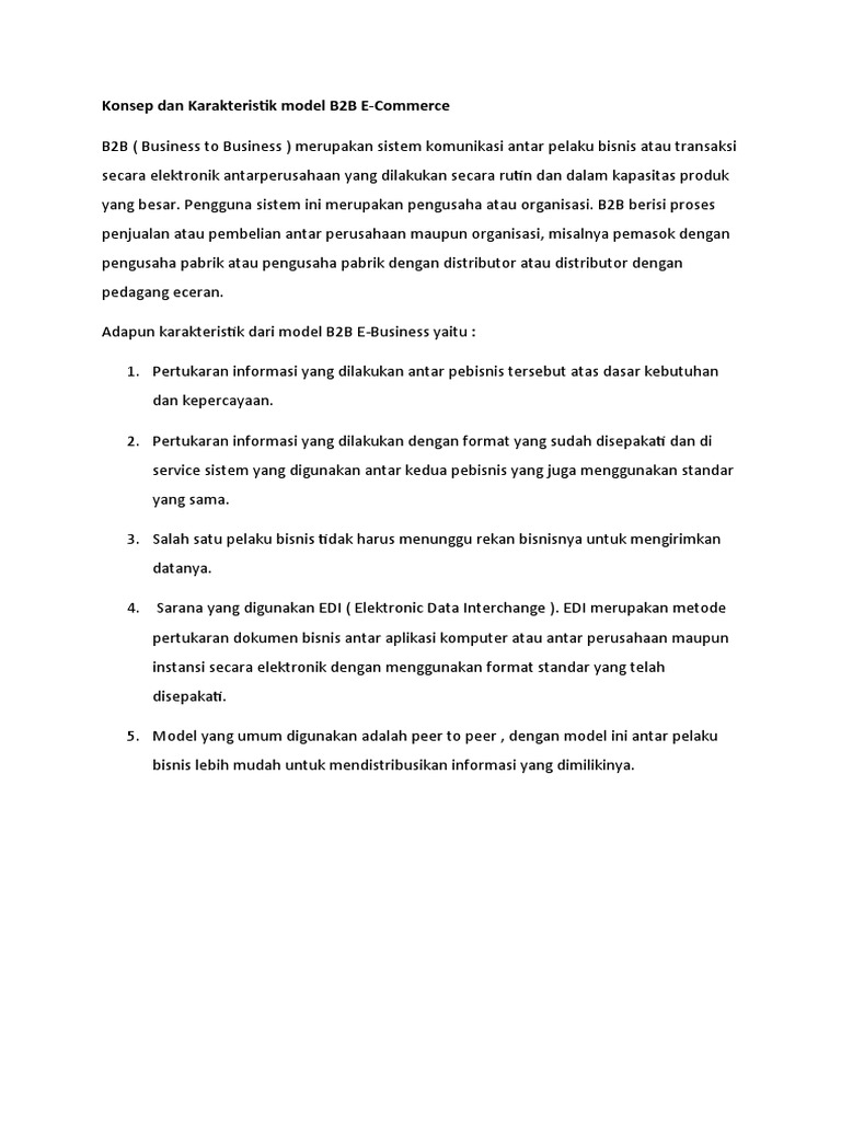Konsep Dan Karakteristik Model B2B E-Commerce | PDF