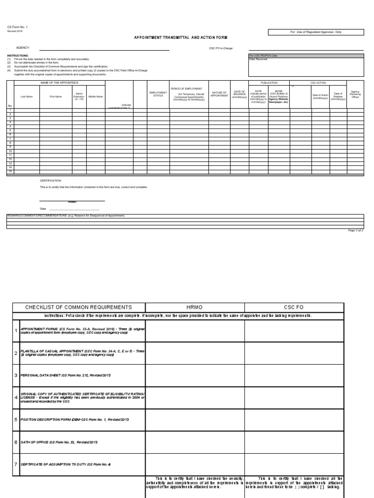 CSC Appointment Transmittal Form 2018 | PDF | Government | Business