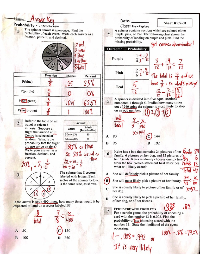 Probability Answer Key | PDF
