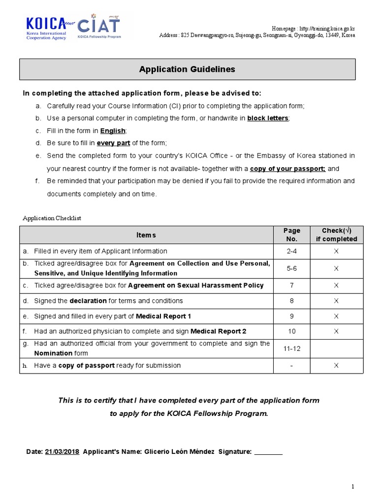 Application Guidelines: in Completing The Attached Application Form ...