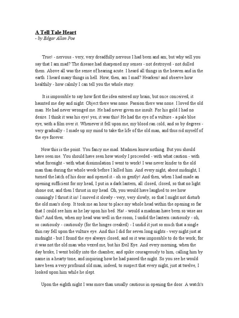 A Tell Tale Heart - Edgar Allan Poe | PDF
