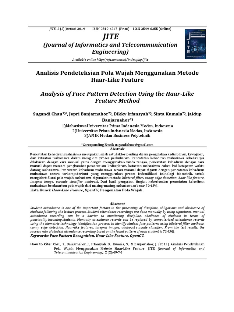 Analisis Pendeteksi Pola Wajah Menggunakan Metode Haar-Like Feature | PDF