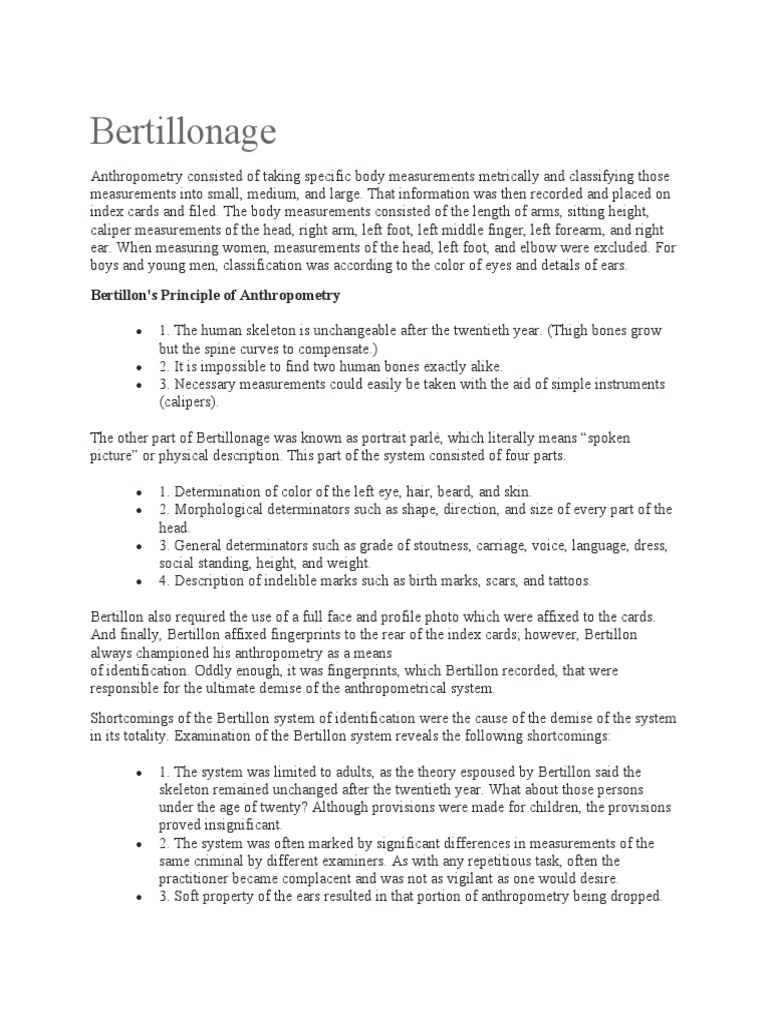 Bertillonage: Bertillon's Principle of Anthropometry | PDF ...