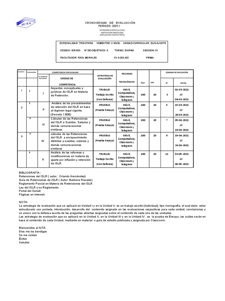 Cronograma de Evaluacion 2021 | PDF | Evaluación | Prueba / examen Cronograma de Evaluacion 2021 | PDF | Evaluación | Prueba / examen