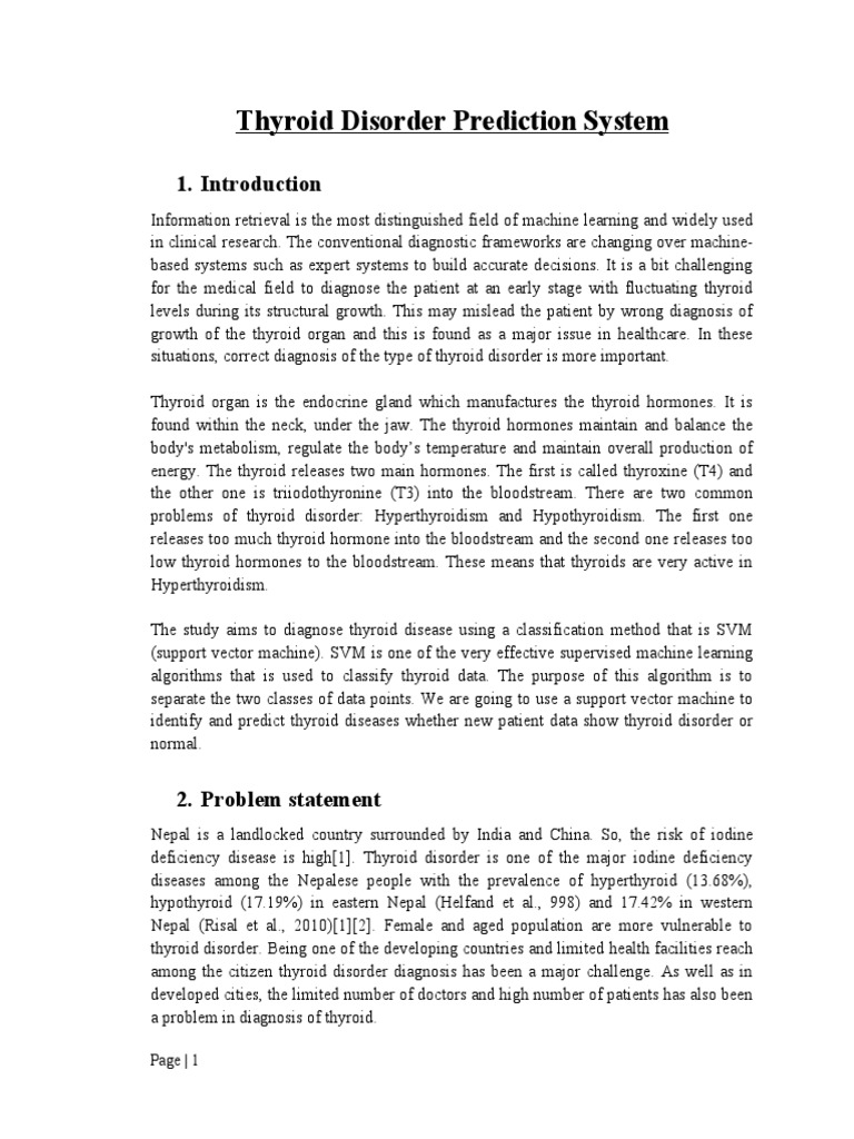 Thyroid Disorder Prediction System: Page - 1 | PDF | Thyroid Disease ...