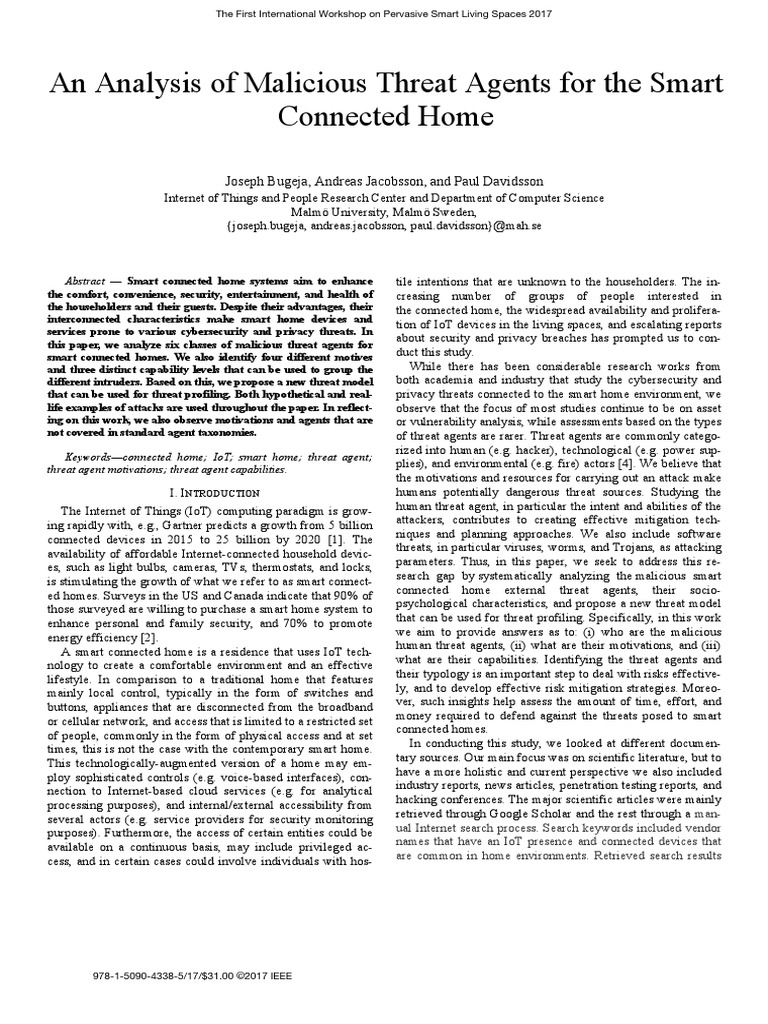 An Analysis of Malicious Threat Agents For The Smart Connected Home ...