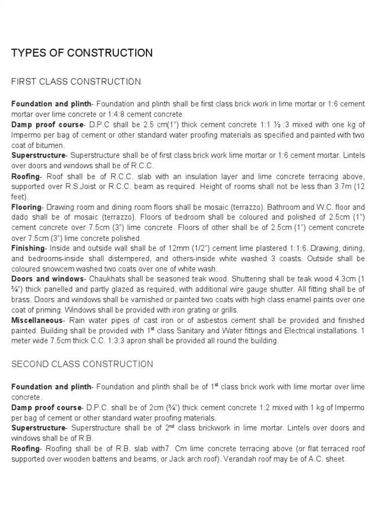 Specifications and Types of Constuction | PDF | Specification ...