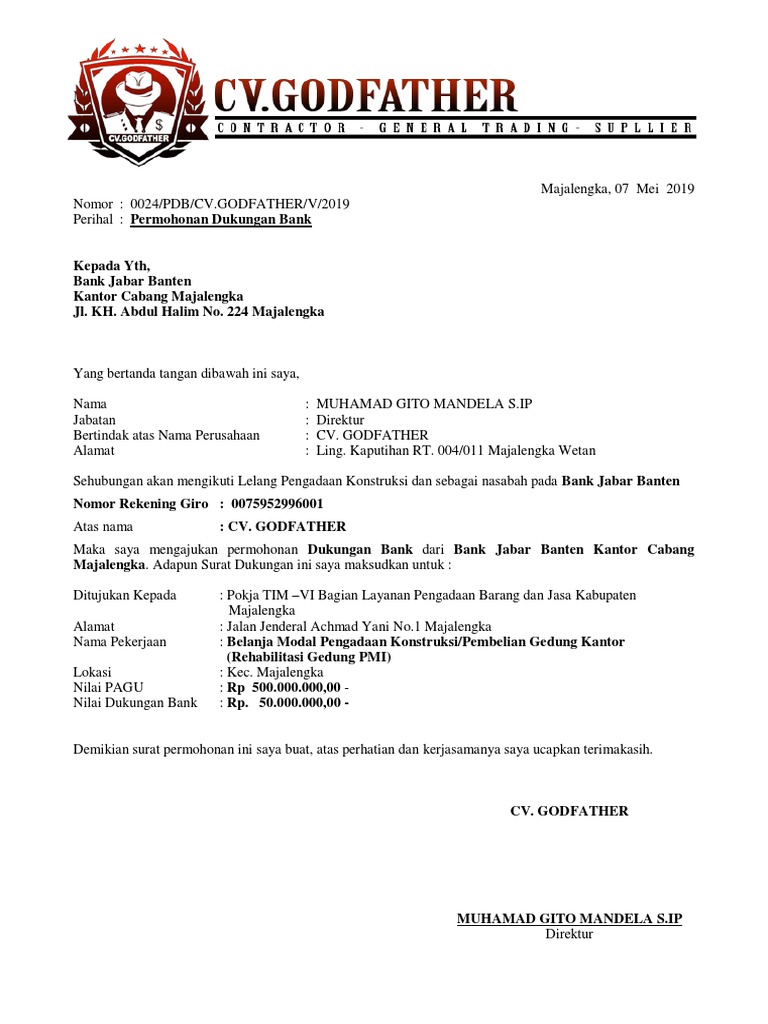 Duk Bank CV - Godfather Gedung Pmi | PDF