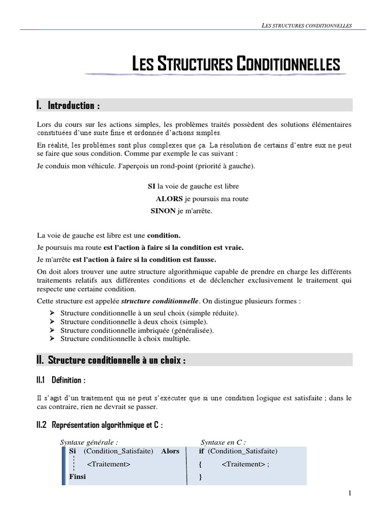 Les Structures Conditionnelles | PDF | Programme informatique | Programmation